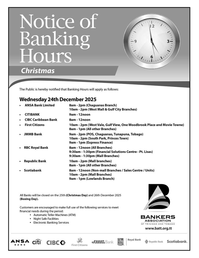 2025 Holiday Banking Hours - The Bankers Association of Trinidad and Tobago